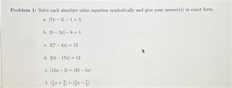 solved problem 1 solve each absolute value equation