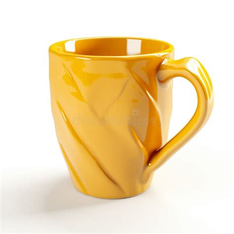 Yellow Mug With Hand Design Vray Tracing And Impasto Technique Stock