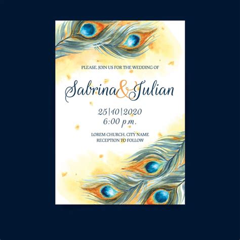 Free Wedding Invitation Template With Peacock Feathers Free Vector