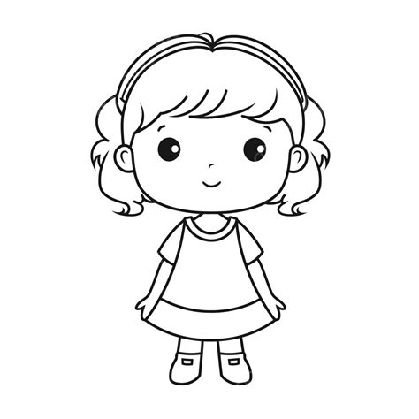 귀여운 작은 얼굴 윤곽선 스케치 드로잉이 있는 소녀 색칠 페이지 벡터 쉬운 바디 드로잉 쉬운 바디 개요 쉬운 바디 스케치 Png 일러스트 및 벡터 에 대한 무료