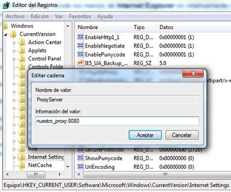 Cómo configurar el proxy desde el registro de Windows regedit