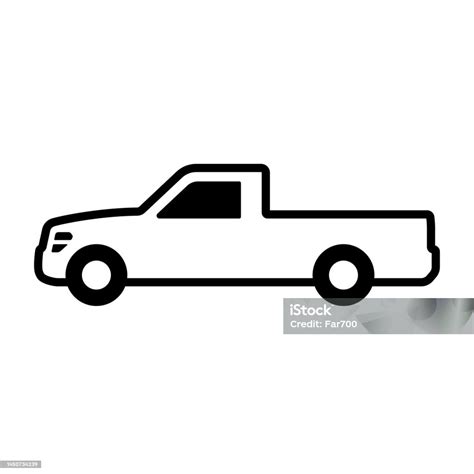 Pickup Truck Icon Black Contour Linear Silhouette Side View Editable
