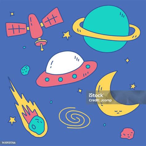 Collection Of Space And Planets In Cartoon Style向量圖形及更多space And