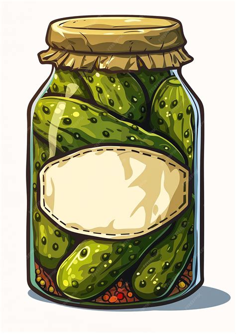 Premium Photo Cartoon Pickles Jar Label Lid Vector Cucumber Cell