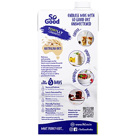 Buy So Good Plant Based Oat Beverage Unsweetened Online At Best Price