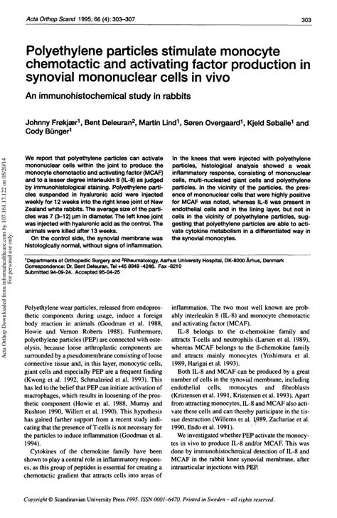 Pdf Polyethylene Particles Stimulate Monocyte Chemotactic And