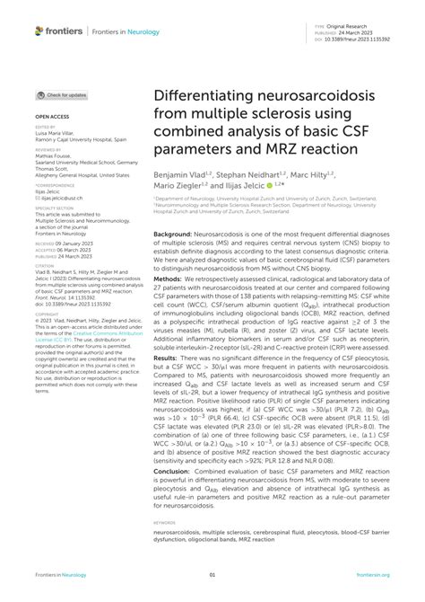 Pdf Differentiating Neurosarcoidosis From Multiple Sclerosis Using