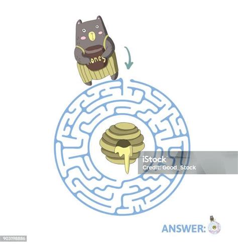베어와 꿀의 어린이 미로 아이 들을 위한 퍼즐 게임 미로 그림 벡터 2 3 살에 대한 스톡 벡터 아트 및 기타 이미지 2 3