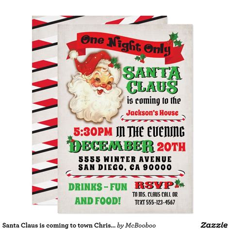 Santa Claus Is Coming To Town Christmas Party Invitation Zazzle