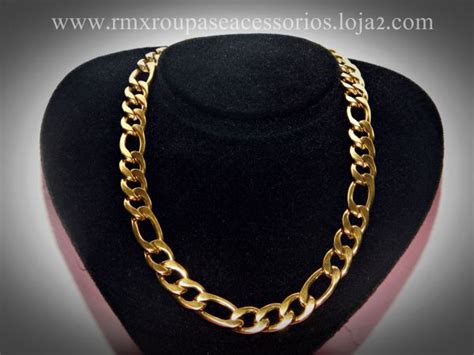 Cordão masculino corrente dourado em aço inox R M X Roupas e Acessórios