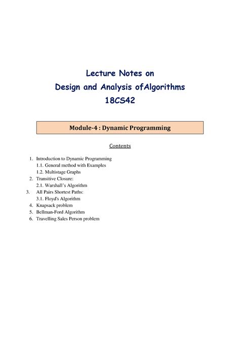 M 4 Module 4 Notes Module 4 Dynamic Programming Lecture Notes On