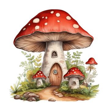 Mushroom House Watercolor Mushroom Cartoon Christmas PNG Transparent