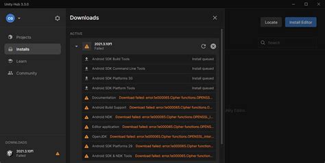 Unity Hub 330 Download Failed Error1e000065cipher Unity Engine Unity Discussions