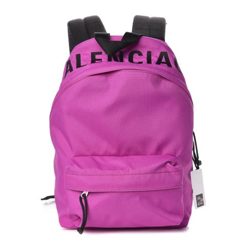 Balenciaga Sport Nylon Logo Embroidered S Wheel Backpack Fuchsia Black