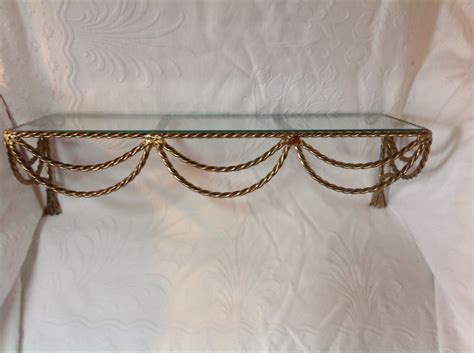 Vintage Metal And Glass Shelf Gold Tone Metal And Glass Shelf Twisted