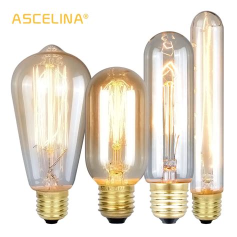 Ascelina 에디슨 전구 빈티지 램프 백열 전구 레트로 램프 산업 전구 장식 홈 조명 E27 85 260v 40w백열등