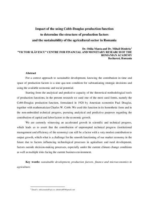 Pdf Impact Of The Using Cobb Douglas Production Function To Determine The Structure Of