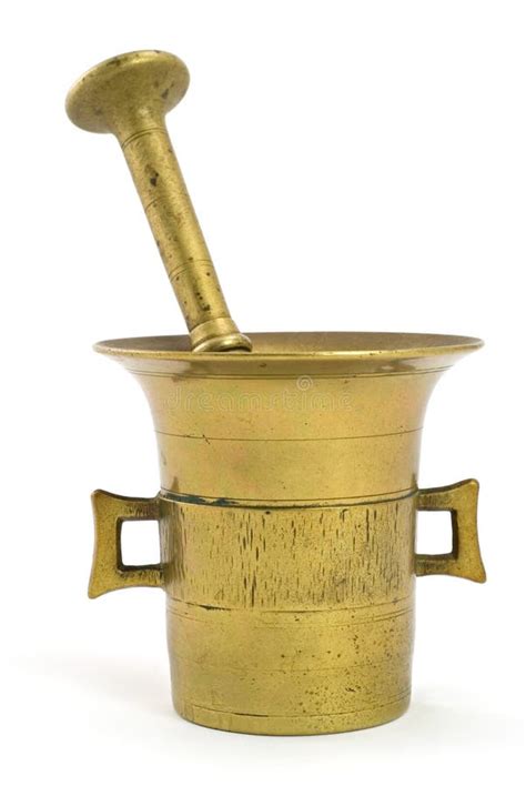 Brass Mortar Stock Image Image Of Kitchen White Background 7286283