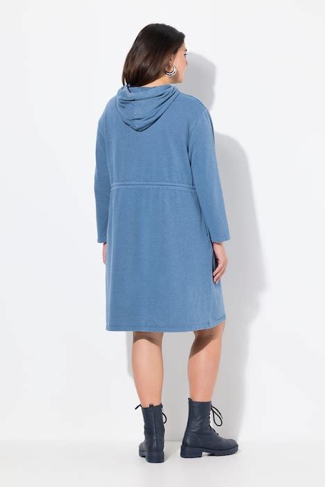 Hooded Drawstring Waist Sweatshirt Dress Denim Blue Ulla Popken