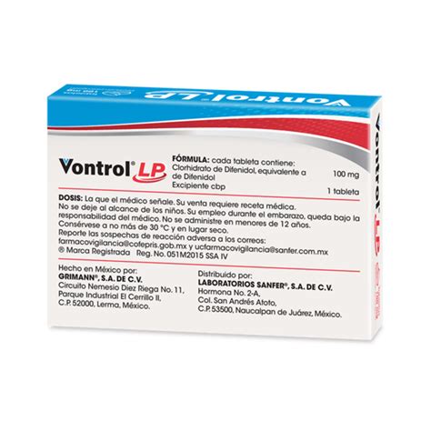 Sanfer Vontrol Lp 100 Mg 10 Tab Difenidol 10 Pz H E B México