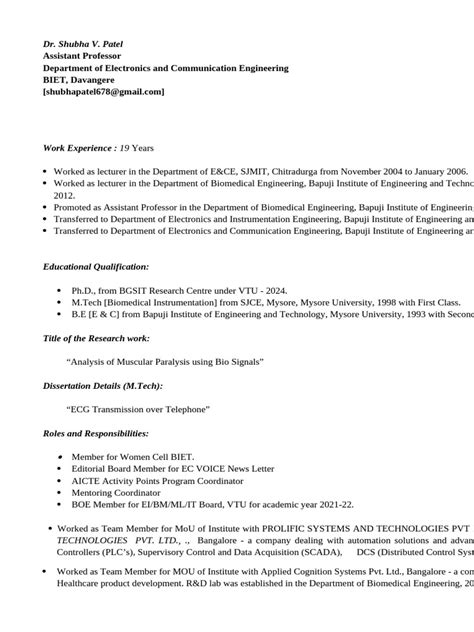 Faculty Profile September 2025 Pdf Electromyography Engineering