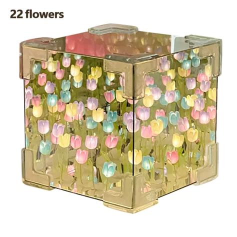 Tulip Night Light Handmade Diy Magic Cube Tulips Flower Table Lamp