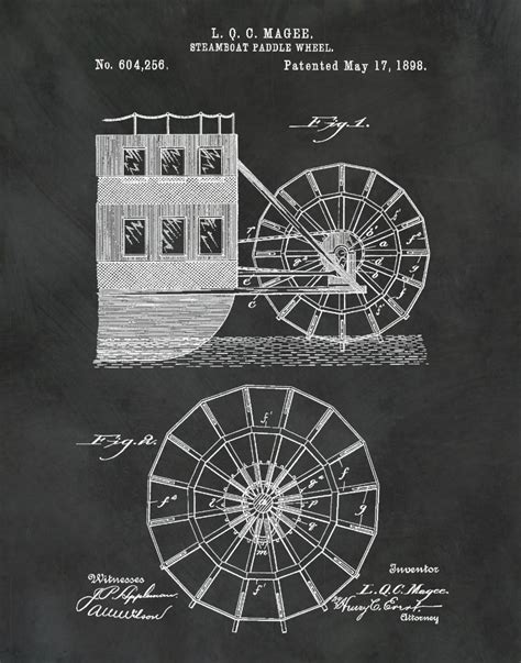 Patent 1898 Steamboat Paddle Wheel Art Print Poster Boat Ship