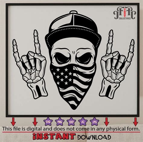 Skull With Us Scarf Svg Crossbones Svg Us Rocker Skull Svg 