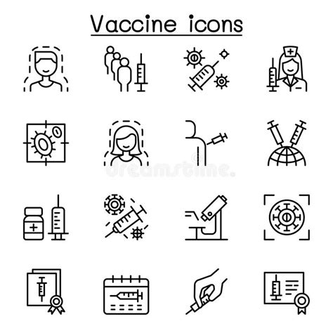 Vaccine Icon Set In Thin Line Style Stock Vector Illustration Of