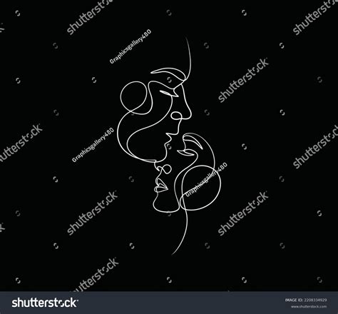 Couple Kiss Line Art Drawing Illustration Stock Vector Royalty Free