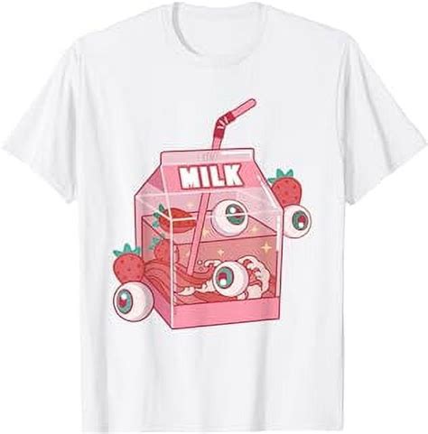 Weirdcore Aesthetic Kawaii Strawberry Milk Carton Eyeballs T Shirt