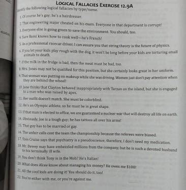 LOGICAL FALLACIES EXERCISE 12 9A The Billinwing Chegg Com