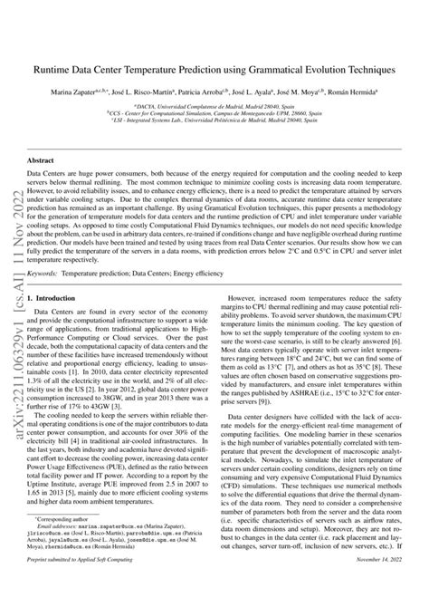 Runtime Data Center Temperature Prediction Using Grammatical Evolution