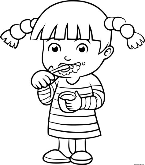 Coloriage Une Petite Fille Se Brosse Les Dents Avant De Dormir Dessin Enfants à imprimer
