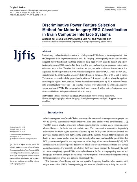 Pdf Discriminative Power Feature Selection Method For Motor Imagery Eeg Classification In