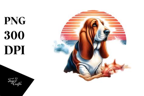 Basset Hound Surfing In The Sunset Clipart
