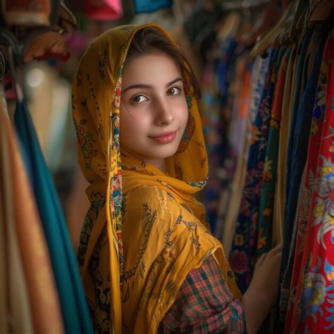 Premium Photo A Woman In A Yellow Sari Is Looking At A Clothes Rack