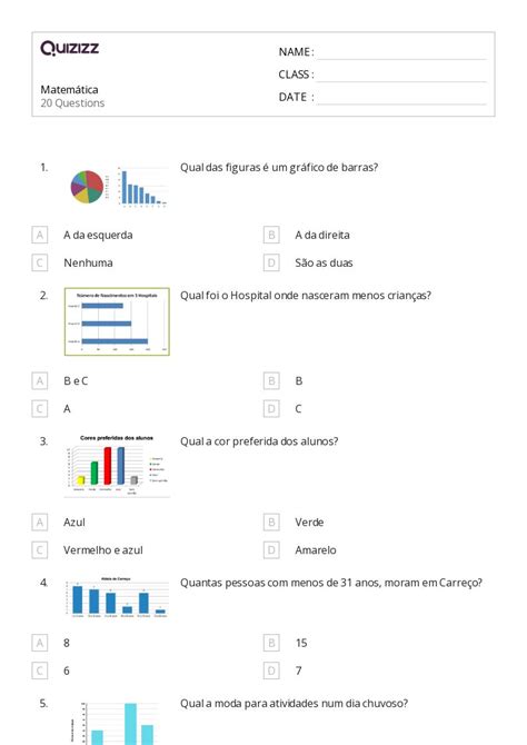 Média Mediana e Moda imprimível 5ª série planilhas Quizizz
