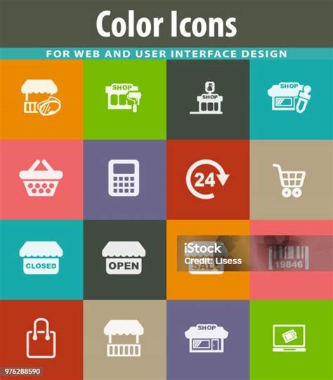 商店的圖示集向量圖形及更多一組物體圖片 一組物體 互聯網 付錢 Istock