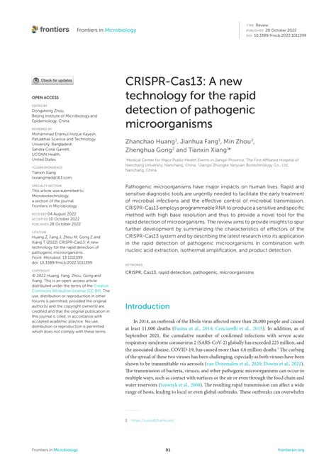 Pdf Crispr Cas13 A New Technology For The Rapid Detection Of