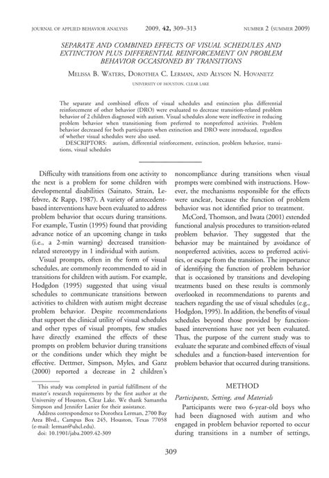 Pdf Separate And Combined Effects Of Visual Schedules And