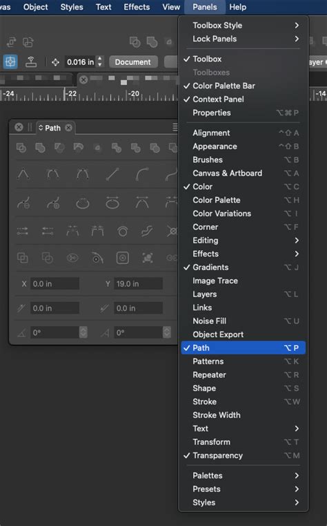 Vector Style 11100 Regression Bug Path Panel Removed From Menu
