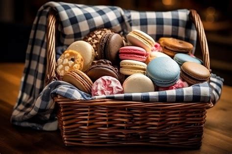 Rustic Scene With Assorted Sweets Arranged In A Vintage Basket