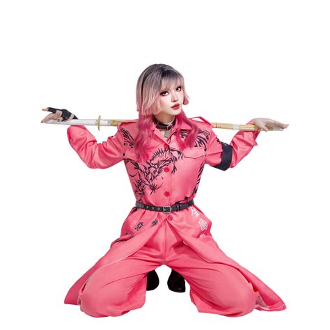 Japanese Bosozoku Kimono Cosplay Costume Pink Coat Pants Outfits Hallo Coshduk
