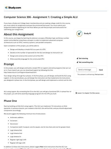 Computer Science 306 Assignment 1 Creating A Simple Alu 1 Pdf
