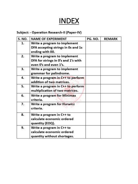 Operations Research Ii Index Pdf