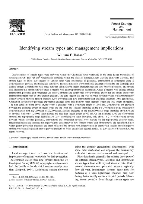 Pdf Identifying Stream Types And Management Implications