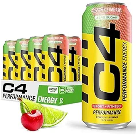 C4 Energy Cherry Limeade Zero Sugar Carbonated 16oz Can Pack With 200mg