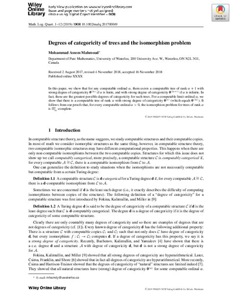 Pdf Degrees Of Categoricity Of Trees And The Isomorphism Problem