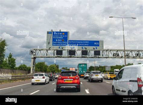 Queues Of Traffic On The M25 Motorway Heading Towards The Dartford